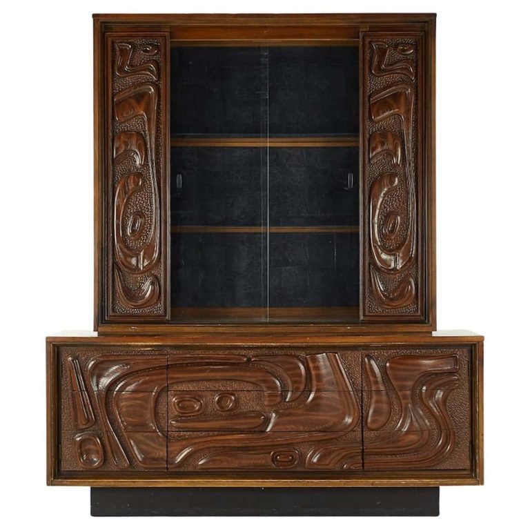 Harold Schwartz for Romweber Mid Century Burlwood and Brass Buffet and ...