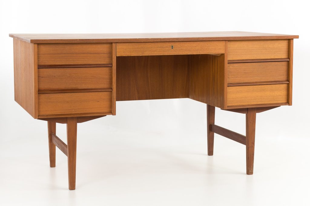 Mid Century Modern Danish Teak Floating 2 Sided Executive Desk with ...