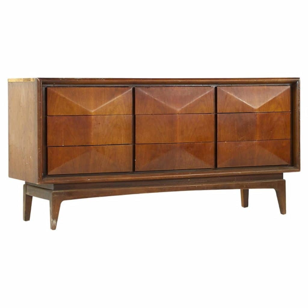 United Diamond Mid Century Walnut Lowboy 9 Drawer Dresser - Mid Century ...
