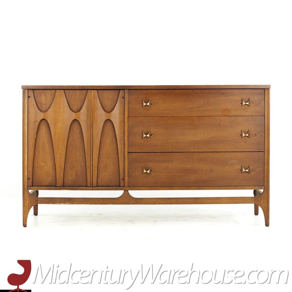 Broyhill Brasilia Mid Century Walnut and Brass Offset Buffet