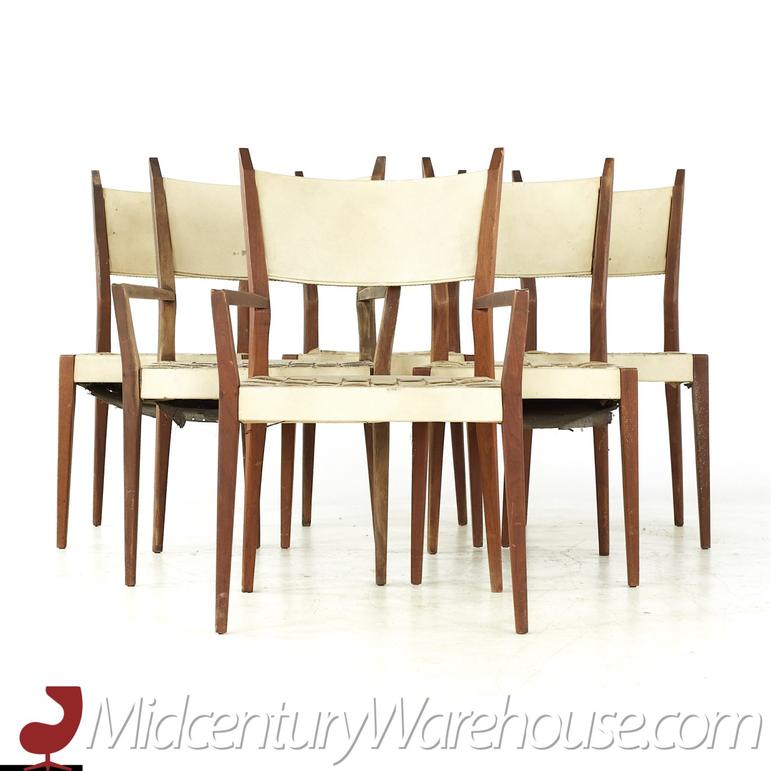 Paul McCobb Mid Century Woven Leather and Mahogany Dining Chairs - Set of 6