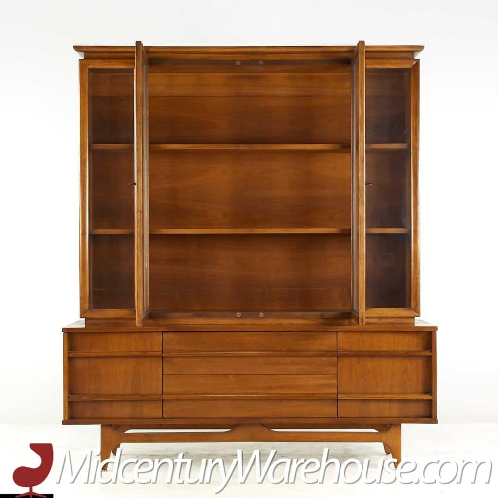 Young Manufacturing Mid Century Walnut Curved Buffet and Hutch
