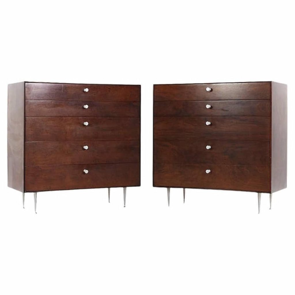 George Nelson Mid Century Rosewood Thin Edge 5 Drawer Chest – Pair ...