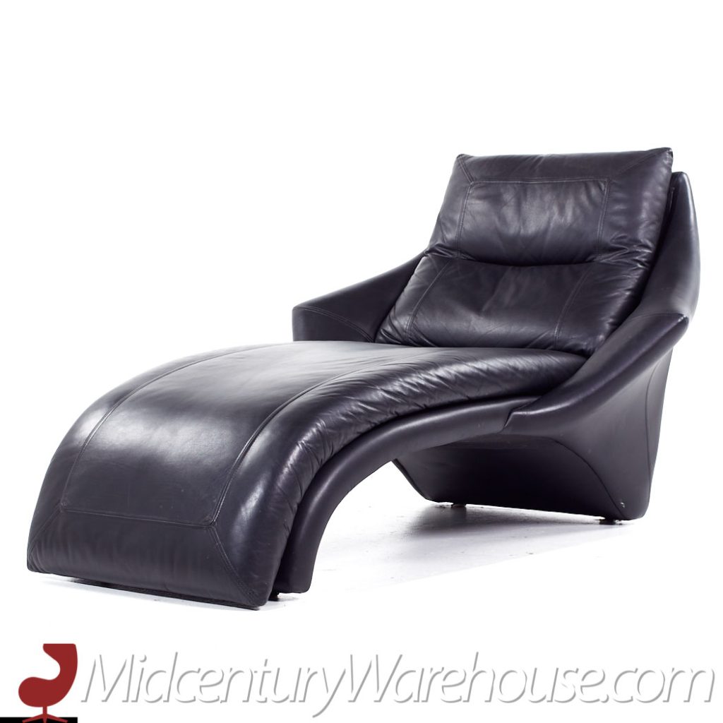 Roger Rougier Mid Century Black Leather Chaise Lounge Chair | Mid ...