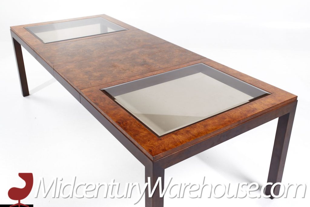 Century Furniture Mid Century Burlwood and Glass Expanding Dining Table ...