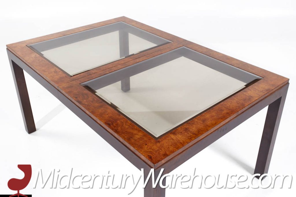 Century Furniture Mid Century Burlwood and Glass Expanding Dining Table ...