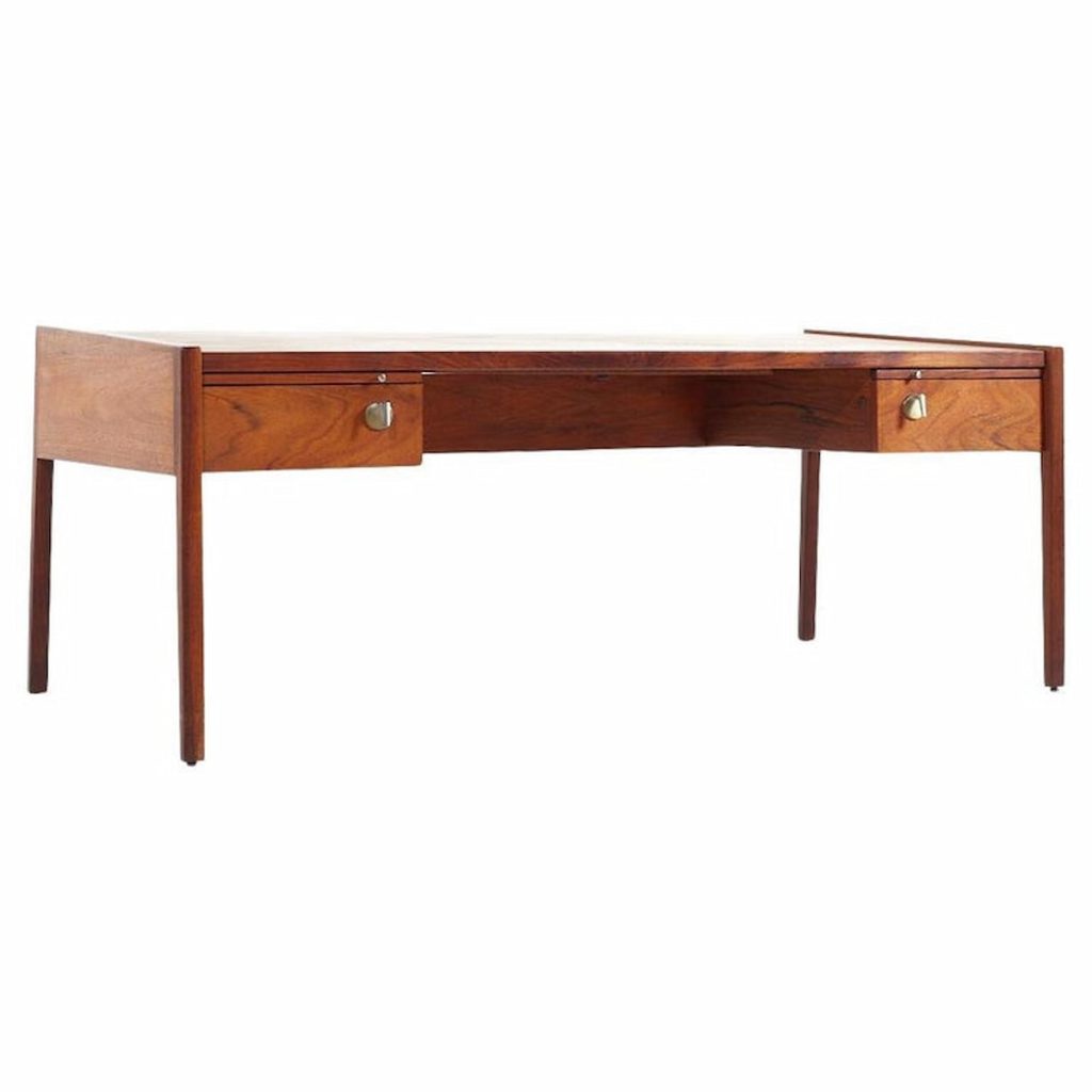 Jens Risom Style Mid Century Half Circle Walnut Executive Desk | Mid ...