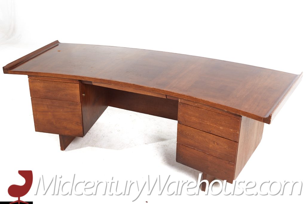Harvey Probber Mid Century Walnut Curved Executive Desk | Mid Century ...