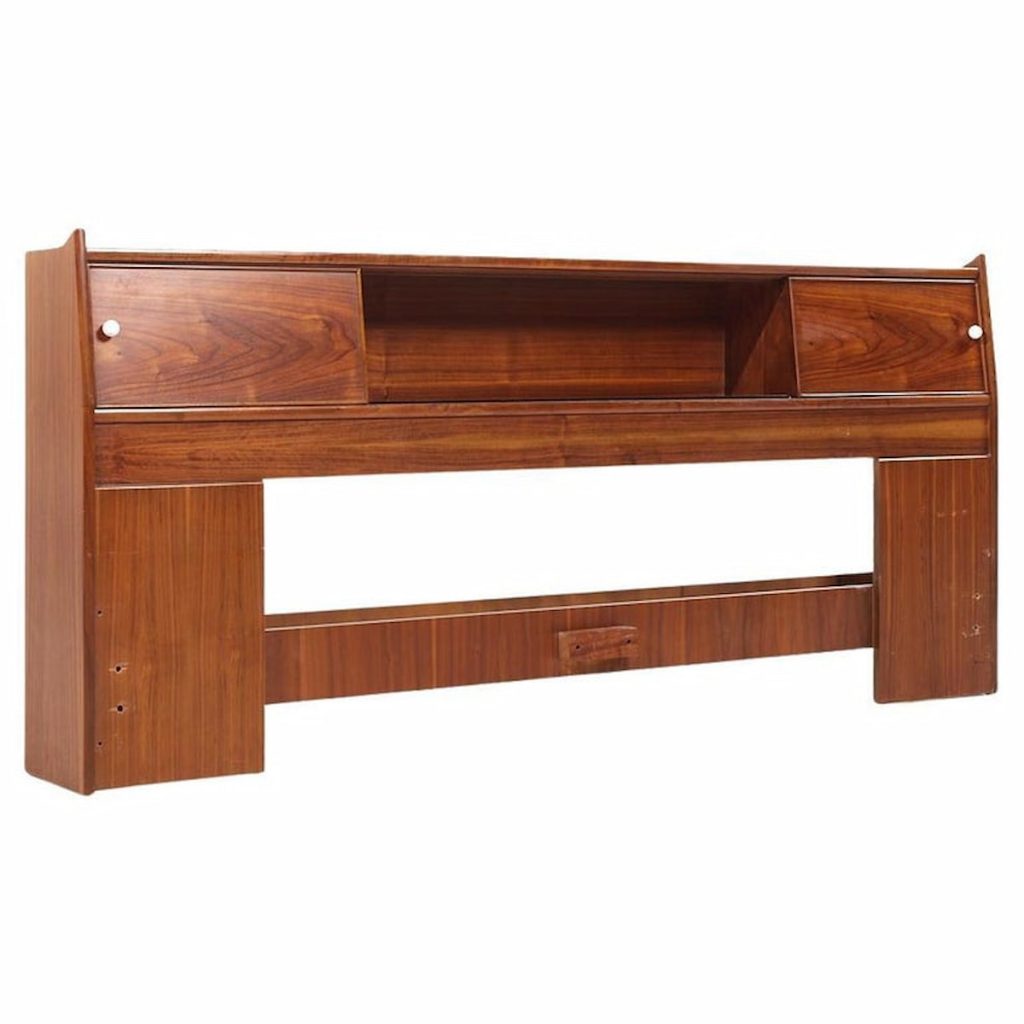 Broyhill Sculptra Mid Century Walnut Queen Headboard, Footboard, and ...