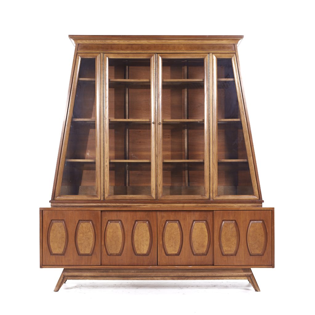 Young Manufacturing Mid Century Walnut Curved Buffet and Hutch | Mid ...