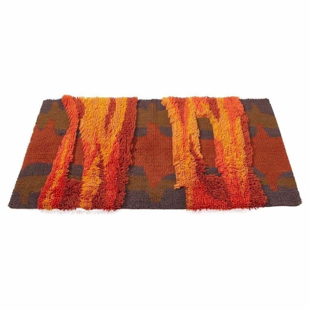 Mid Century Scandinavian High Pile Red and Orange Rya Rug | Mid Century ...